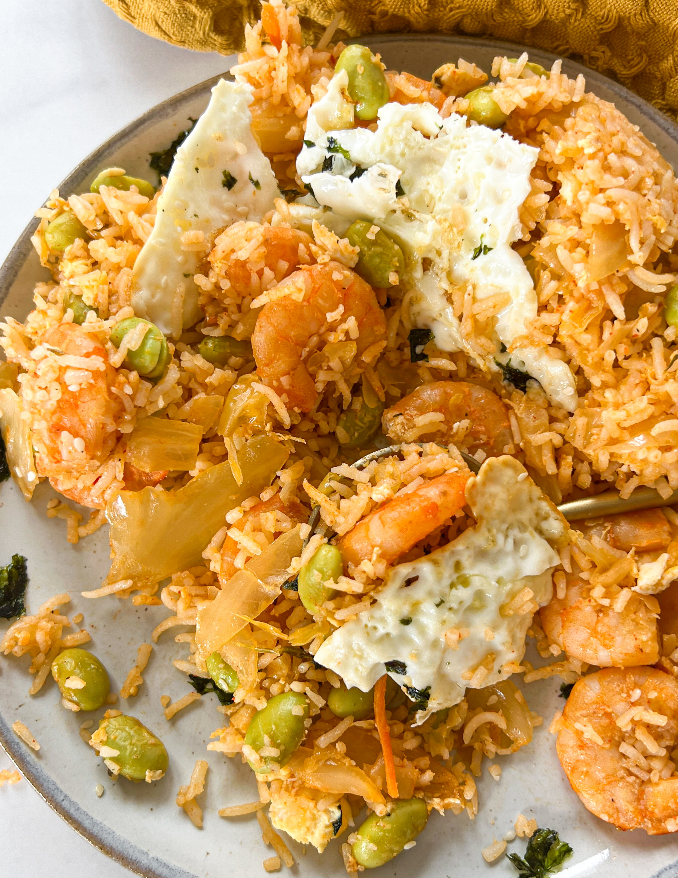 Shrimp and Edamame Kimchi Fried Rice - Winnie Kison