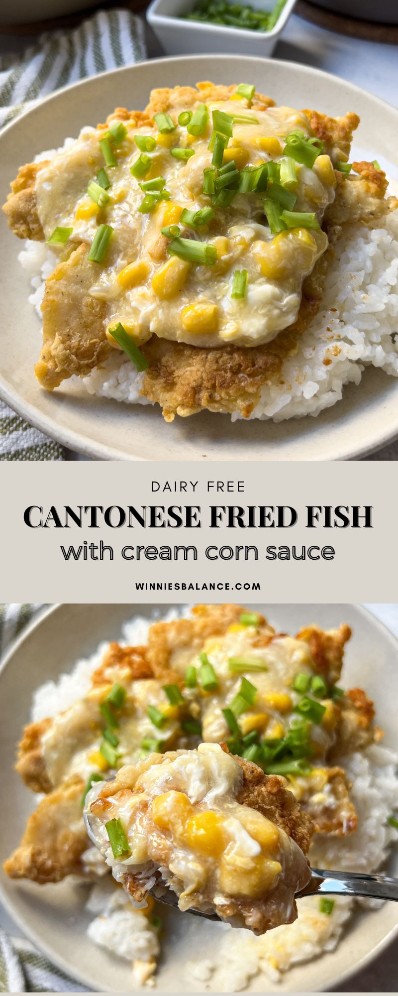 Cantonese Pan-Fried Fish with Cream Corn Sauce (Dairy-Free) - Winnie Kison