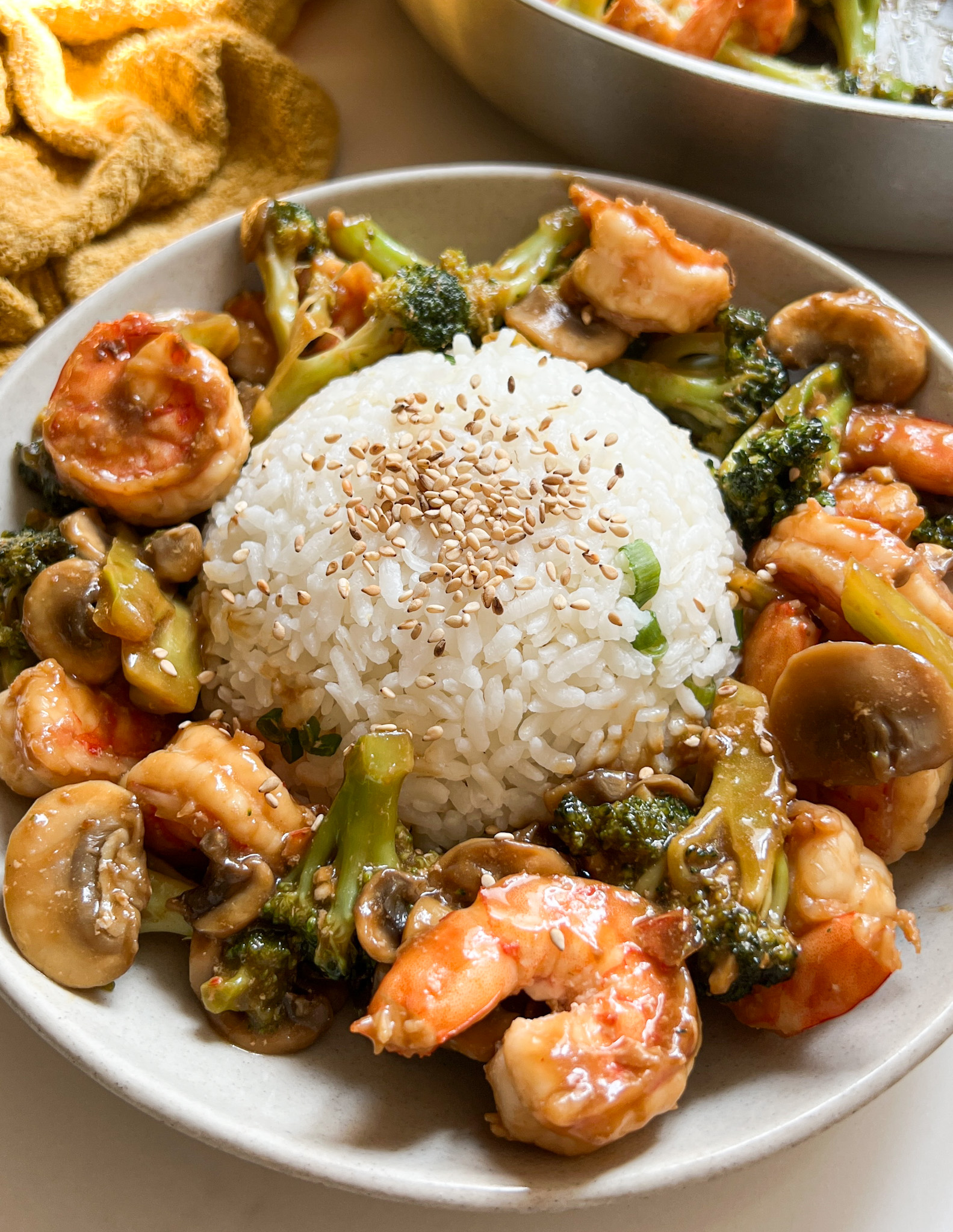 Stir-Fry Glazed Shrimp with Mushrooms + Broccoli - Winnie Kison