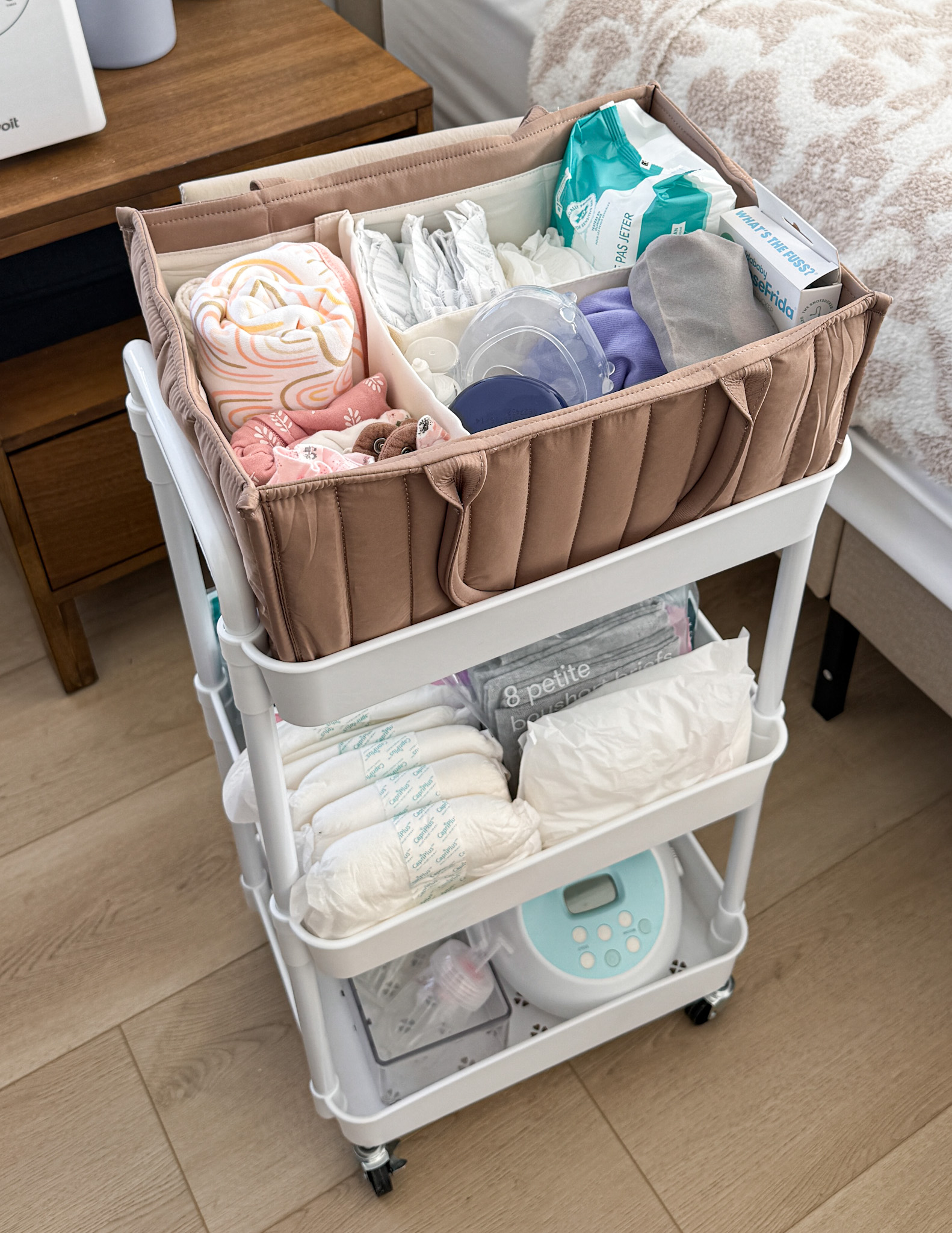 My Bedside Nursery Cart Essentials (As A Second Time Mom!) - Winnie Kison